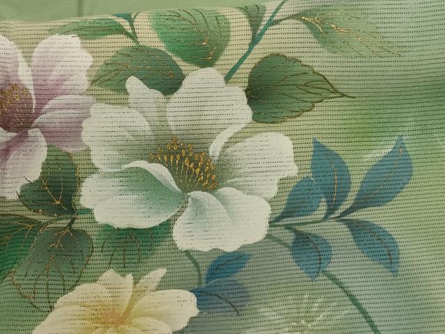 平和屋着物＊夏物 訪問着 絽 手描き 草花文 金彩 正絹 逸品 AABC3518jd