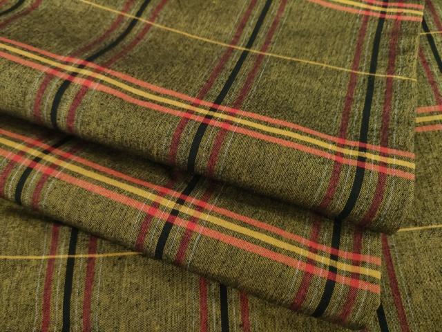 平和屋着物●上質な紬　格子　正絹　逸品　AABC3526ck