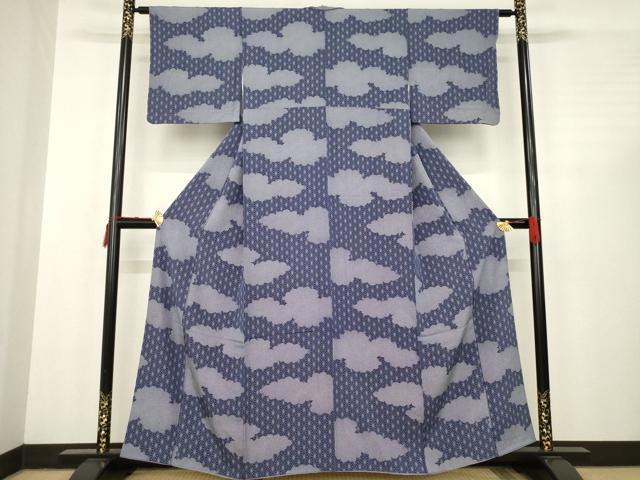 平和屋着物●上質な小紋　雲取り鮫小紋柄　麻の葉文様　正絹　逸品　AABC3539ck