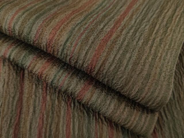 平和屋着物●上質な小紋　縞　ふくれ織　正絹　逸品　AABC3548ck