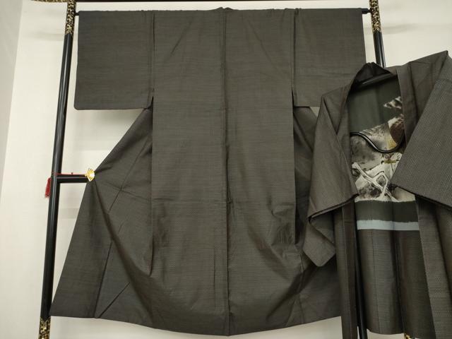 平和屋着物●男性　紬　アンサンブル　幾何学文様　正絹　逸品　AABC3555ck