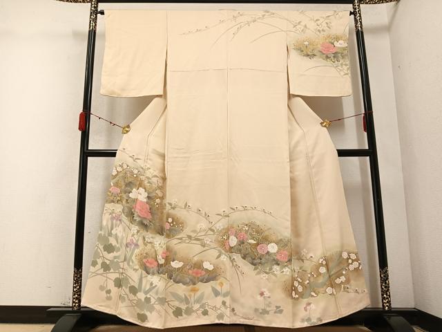 平和屋着物●訪問着　草花文　暈し染め　金彩　正絹　逸品　AABC3649ph