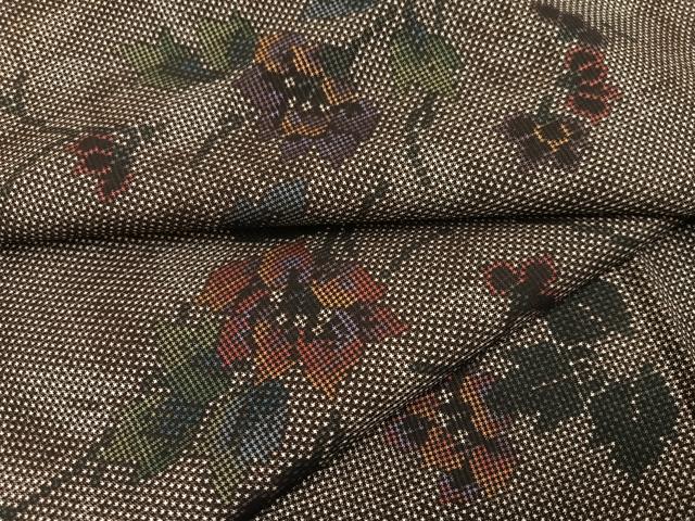 平和屋着物●本場大島紬　一元絣　花唐草文　正絹　逸品　未使用　AABC3673ph