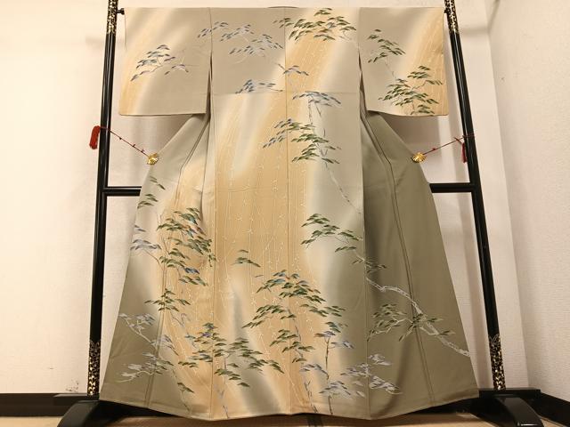 平和屋着物●訪問着　友禅　松　暈し染め　正絹　逸品　AABC3711ph