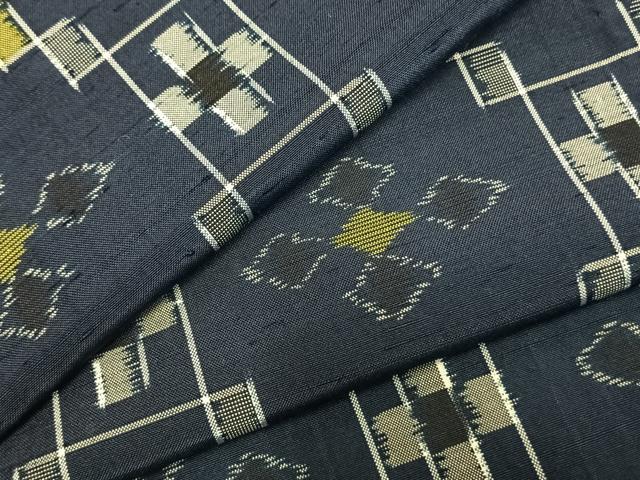 平和屋着物▽上質な紬　単衣　幾何学花文　正絹　逸品　AABC3735fy