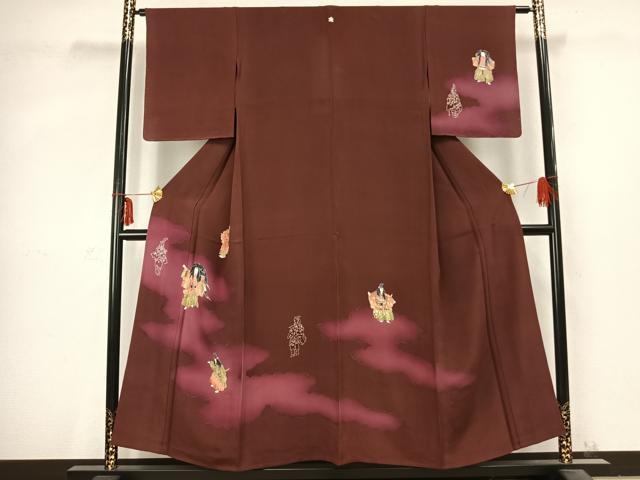 平和屋着物▽訪問着　単衣　雲取り人物文　正絹　逸品　未使用　AABC3736fy