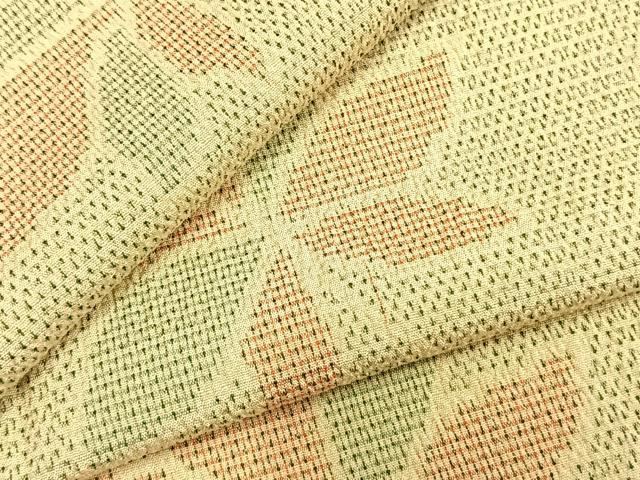 平和屋着物▽本塩沢　単衣　舞葉文　正絹　逸品　AABC3738fy