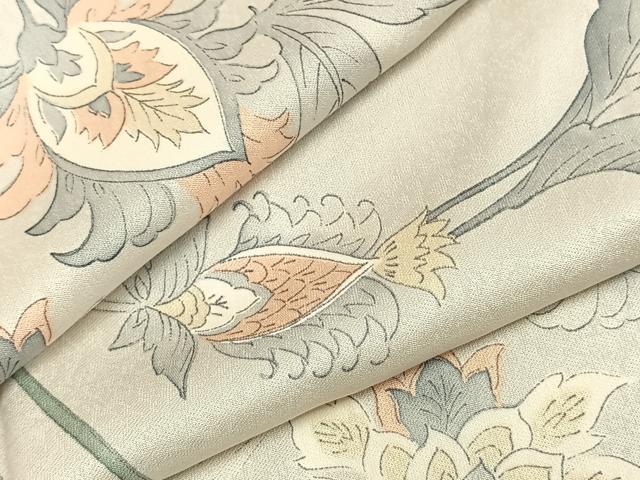 平和屋着物▽上質な小紋　単衣　草花文　正絹　逸品　AABC3758fy