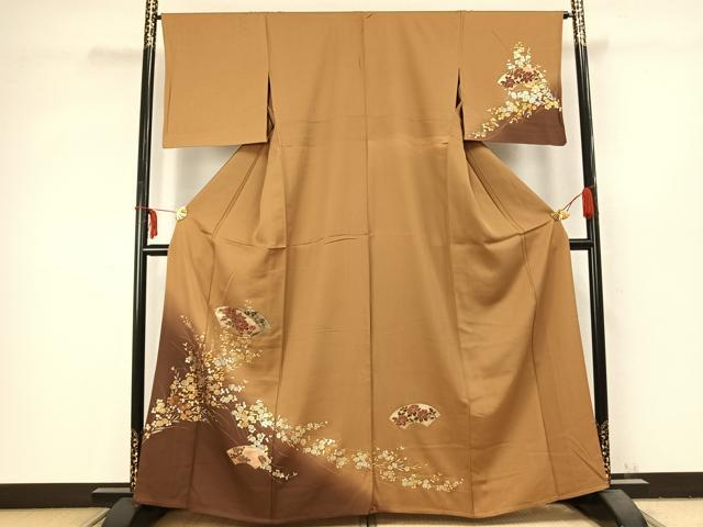 平和屋着物▽訪問着　単衣　地紙花文　金銀彩　正絹　逸品　AABC3765fy