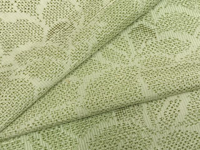 平和屋着物▽上質な紬　単衣　草花文　正絹　逸品　AABC3776fy