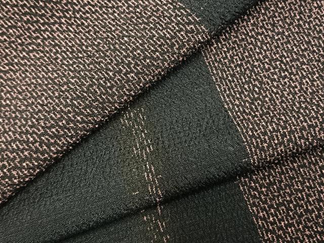 平和屋着物▽本塩沢　単衣　間道　正絹　逸品　AABC3799fy