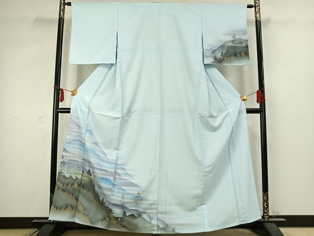 平和屋着物▽訪問着　単衣　風景文　暈し染め　金銀彩　正絹　逸品　AABC3800fy