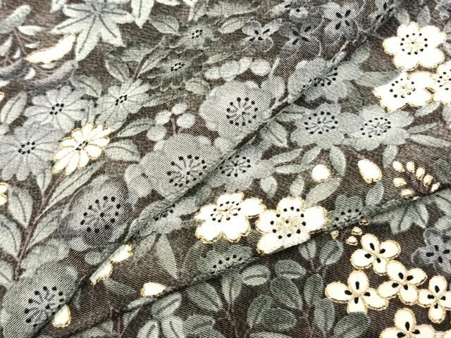 平和屋着物▽上質な小紋　単衣　草花文　金彩　正絹　逸品　AABC3816fy