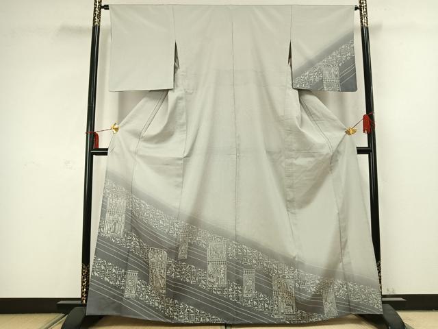 平和屋着物▽訪問着　本塩沢　単衣　壁画文様　正絹　逸品　AABC3820fy