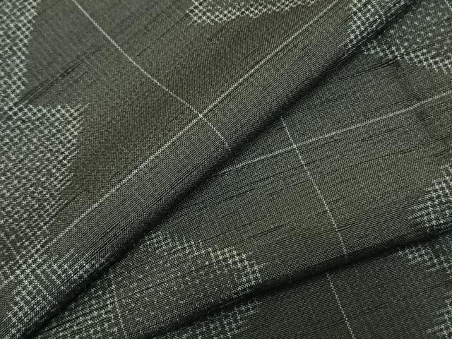 平和屋着物▽上質な紬　単衣　幾何学文様　正絹　逸品　AABC3837fy