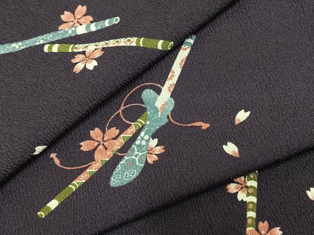 平和屋着物▽小紋　単衣　横笛花文　洗える着物　AABC3851fy