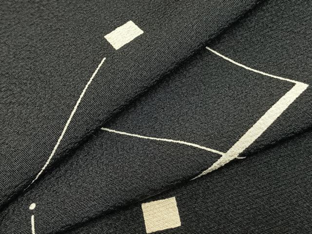 平和屋着物▽上質な小紋　単衣　幾何学文様　黒地　正絹　逸品　AABC3858fy