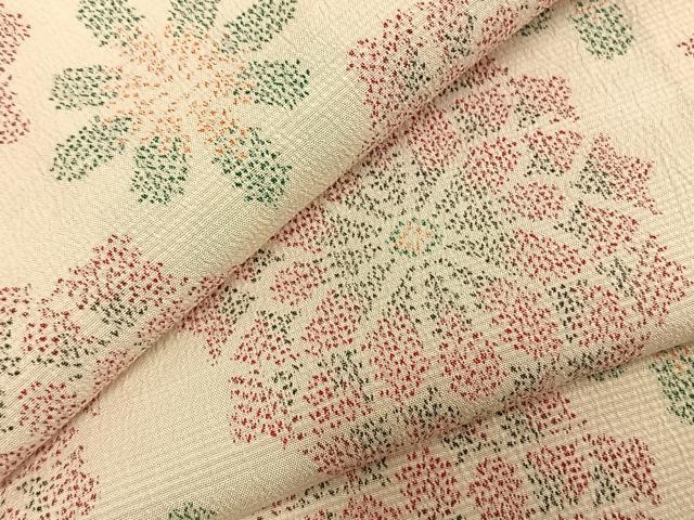 平和屋着物▽本塩沢　単衣　吉祥花文　正絹　逸品　AABC3859fy