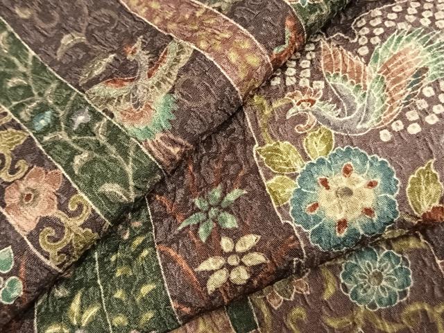 平和屋着物▽小紋　単衣　花鳥文　洗える着物　AABC3866fy