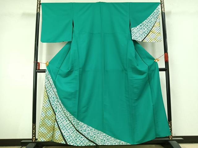 平和屋着物▽訪問着　単衣　幾何学文様　金銀彩　洗える着物　AABC3869fy