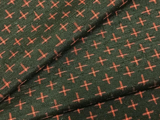 平和屋着物▽上質な紬　単衣　十字絣　黒地　正絹　逸品　AABC3880fy