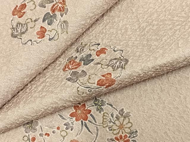 平和屋着物▽小紋　単衣　草花文　金彩　洗える着物　AABC3898fy