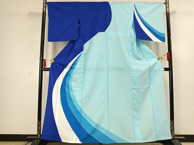 平和屋着物▽訪問着　単衣　流水文　洗える着物　AABC3901fy