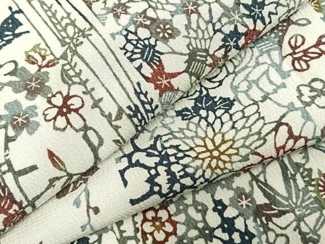 平和屋着物▽小紋　単衣　型染め　草花文　洗える着物　AABC3903fy