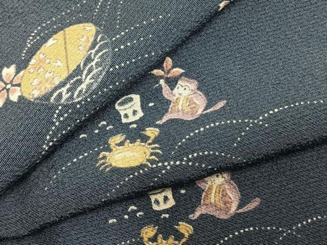 平和屋着物▽上質な小紋　単衣　日本昔話　正絹　逸品　未使用　AABC3909fy