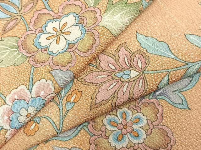 平和屋着物▽小紋　単衣　花唐草文　洗える着物　AABC3914fy