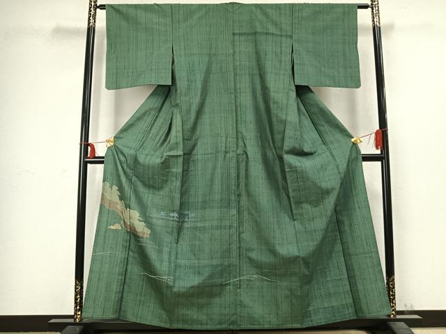 平和屋着物▽訪問着　単衣　紬地　幾何学文様　正絹　逸品　AABC3939fy