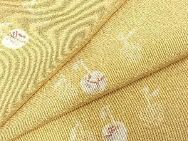 平和屋着物▽上質な小紋　単衣　林檎　正絹　逸品　AABC3957fy