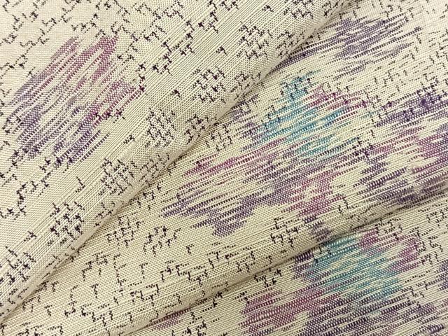 平和屋着物▽上質な紬　単衣　枝花文　正絹　逸品　AABC3967fy