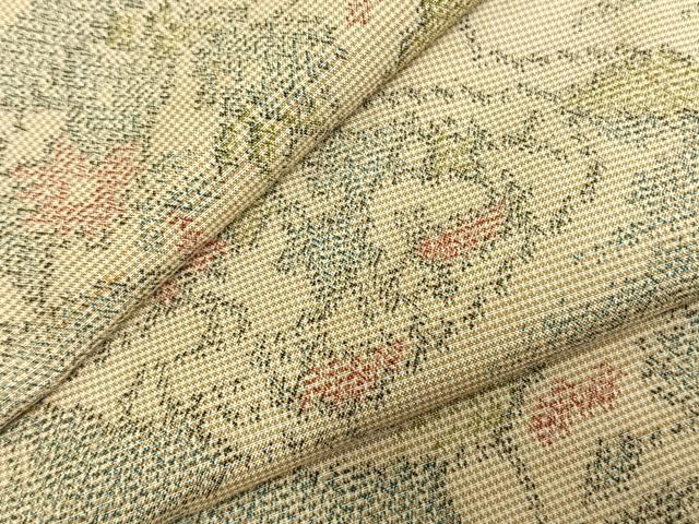 平和屋着物▽上質な紬　単衣　幾何学花文　正絹　逸品　AABC3968fy