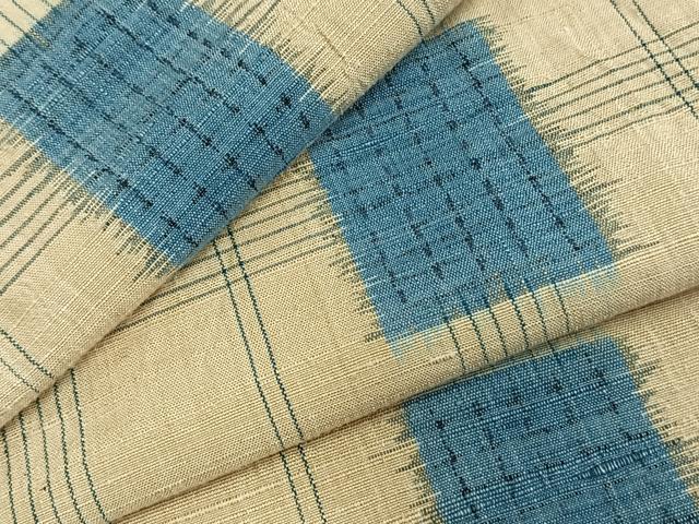 平和屋着物▽上質な紬　単衣　色紙格子文　正絹　逸品　AABC3975fy