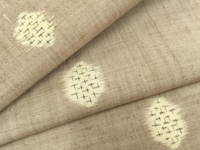 平和屋着物▽上質な紬　単衣　幾何学文様　正絹　逸品　AABC3995fy