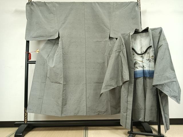 平和屋着物▽男性　紬　単衣　アンサンブル　霞文　キングサイズ　正絹　逸品　AABC4004fy