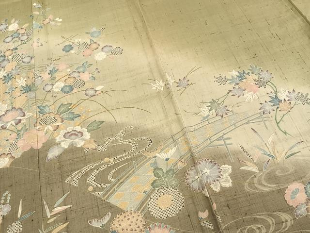 平和屋着物▽染織の名門 しょうざん 生紬 訪問着 単衣 草花文