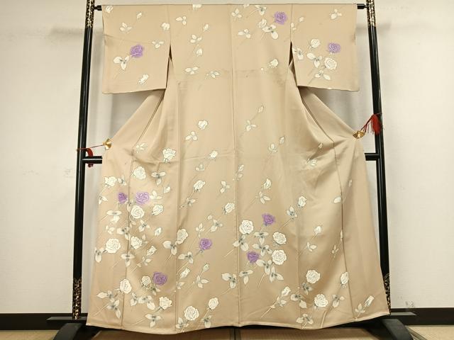 平和屋着物▽訪問着　単衣　薔薇　正絹　逸品　AABC4058fy