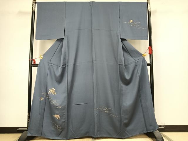 平和屋着物▽訪問着　単衣　刺繍　丹後ちりめん　花菱文　金銀糸　金彩　反端付き　正絹　逸品　AABC4073fy