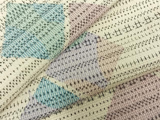 平和屋着物▽本塩沢　単衣　菱文　正絹　逸品　AABC4089fy