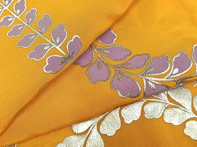 平和屋着物▽小紋　単衣　草花文　銀彩　洗える着物　AABC4098fy