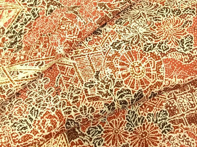 平和屋着物▽上質な小紋　単衣　御所車花文　正絹　逸品　AABC4111fy