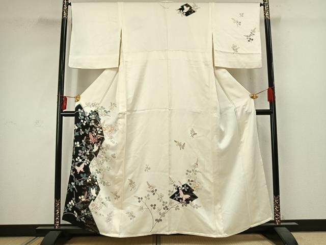 平和屋着物▽訪問着　単衣　刺繍　花蝶文　金彩　正絹　逸品　AABC4112fy