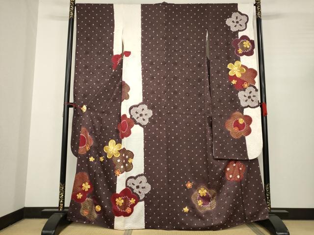 平和屋着物●豪華振袖　駒刺繍　絞り　舞梅文　正絹　逸品　AABC4124ck