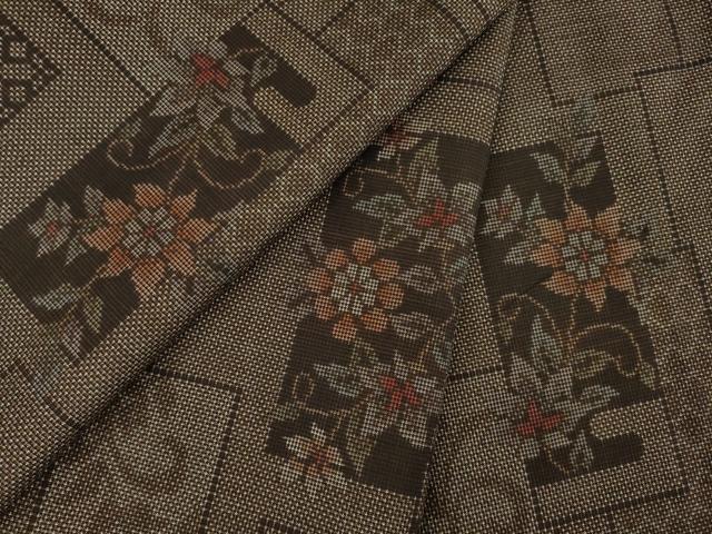 平和屋着物●本場大島紬　カタス7マルキ　短冊草花文　正絹　逸品　AABC4135ck