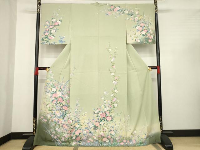 平和屋着物●訪問着　草花文　暈し染め　正絹　逸品　AABC4171ck