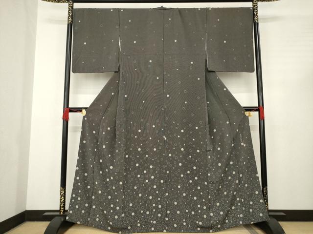 平和屋着物●庭野三樹夫　訪問着　雪輪文　黒地　正絹　逸品　AABC4192ck