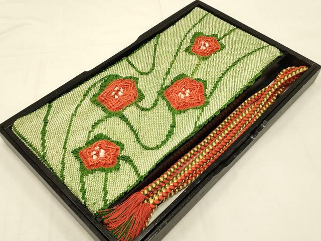 平和屋本店●和装小物　帯締め・帯揚げセット　振袖用　総絞り　舞花文　金糸　撚り房　逸品　AABC4210ay