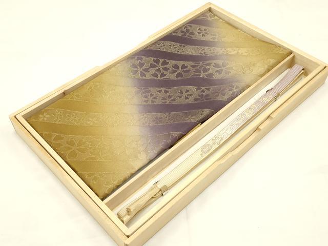 平和屋本店●和装小物　帯締め・帯揚げセット　高麗組 綾出し　花斜縞　暈し染め　金通し地　逸品　未使用　AABC4254ay